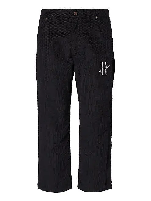 HONOR THE GIFT Logo-embroidered Corduroy Trousers - Black