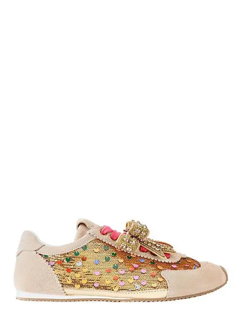 Kurt Geiger Islington Bow Suede Trainers - Gold Comb