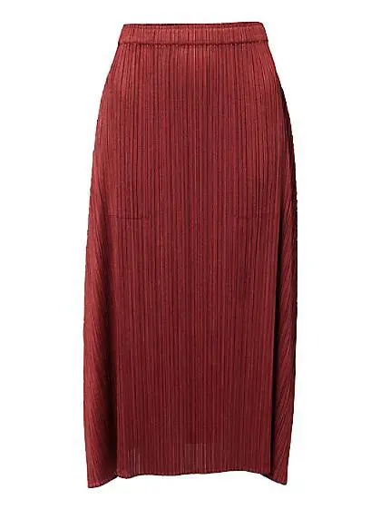 Issey Miyake Plissé Knit Midi Skirt - Brown Red