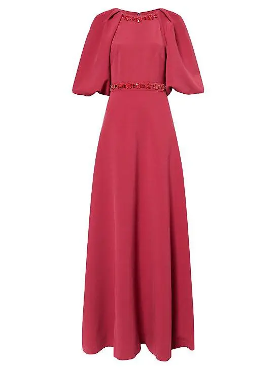 Huishan Zhang Agata Puffed-sleeves Woven Gown - Raspberry