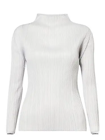 Issey Miyake Basics High-neck Plisse Knitted Top - Light Grey