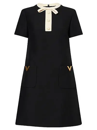 Valentino Garavani Bow-embellished Wool And Silk Mini Dress - Nero Betulla