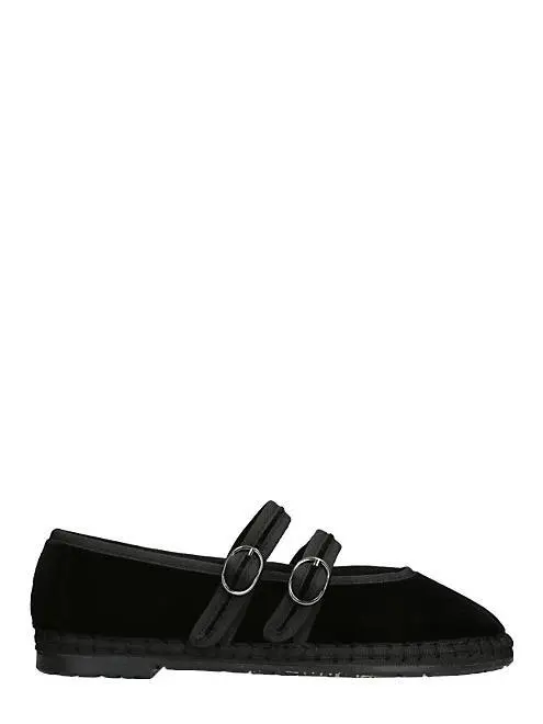 FLABELUS Claire Velvet Mary Jane Flats - Blk/other