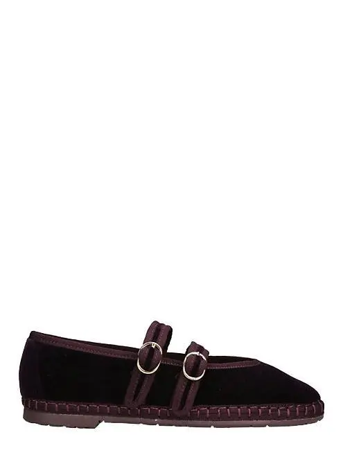 FLABELUS Claire Velvet Mary Jane Flats - Purple