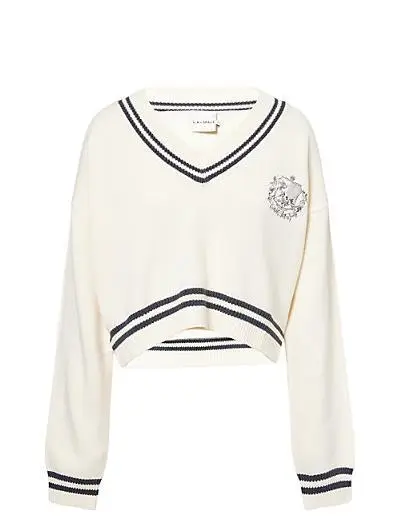 L.A-SPACE Romy Varsity Crop Knitted Jumper - White