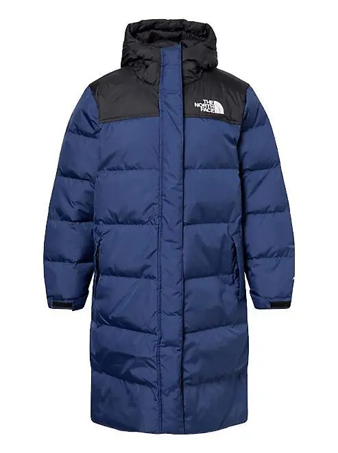 The North Face Nuptse Embroidered-logo Padded Parka Coat - Summit Navy Tnf Black