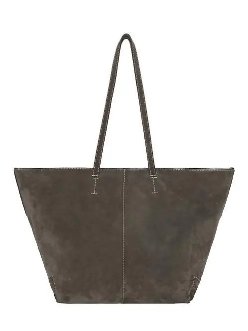 THE WHITE COMPANY Folded Contrast-stitch Suede Tote - Anthracite