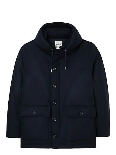 Sandro Hooded Drawstring-waist Wool And Cashmere-blend Parka - Navy Blue