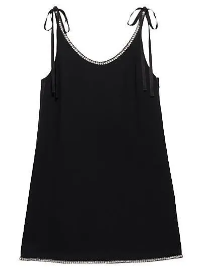 Prada Crystal-embellished Woven Mini Dress - Black