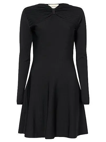 Valentino Garavani Bow Long-sleeves Knitted Mini Dress - Nero