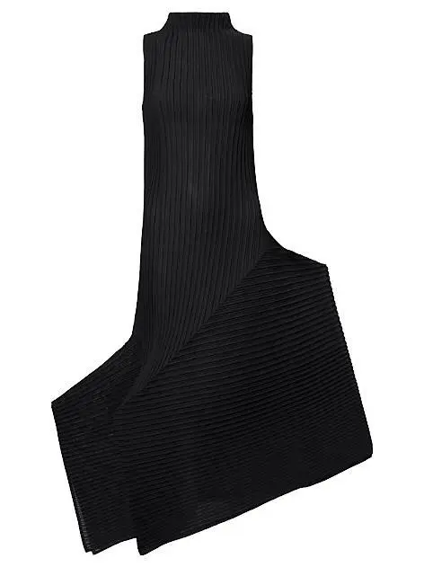 Issey Miyake Fold Pleats Sleeveless Knitted Maxi Dress - Black