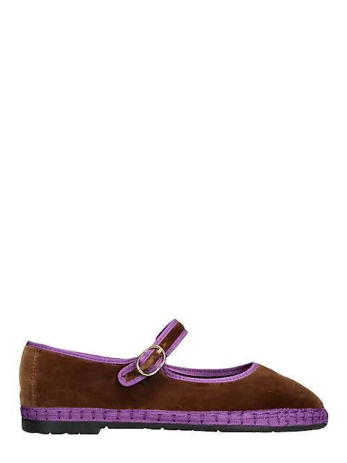 FLABELUS Archer Velvet Mary Jane Flats - Brown/oth