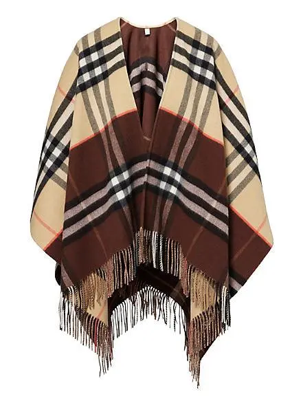 Burberry Reversible Check-print Wool And Cashmere-blend Cape - Sand/treacle Brown