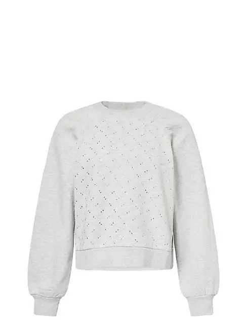 Paige Cotton Sweatshirt With Crystal Embellishments - Heather Grey