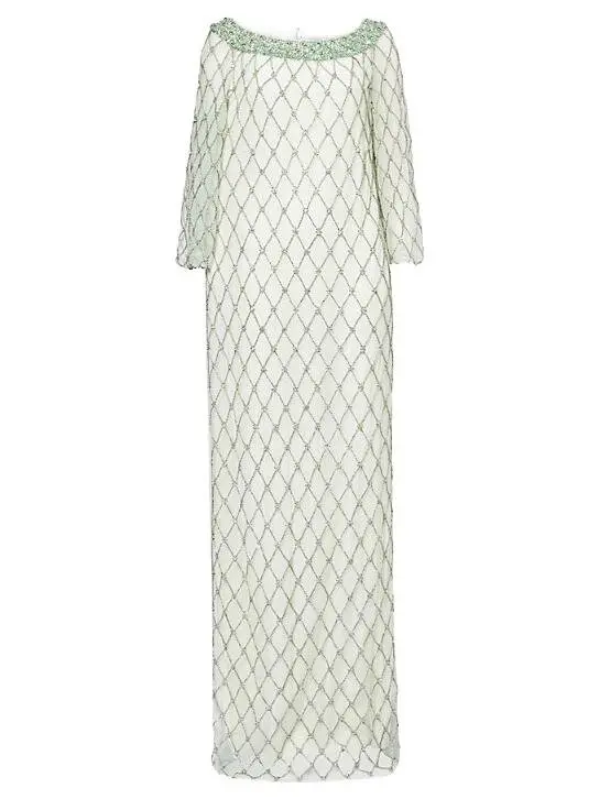 Huishan Zhang Melody Embellished Woven Gown - Mint