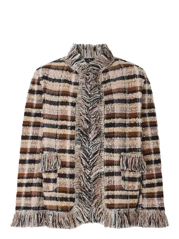 Etro Fringed Checked Tweed Jacket - Brown
