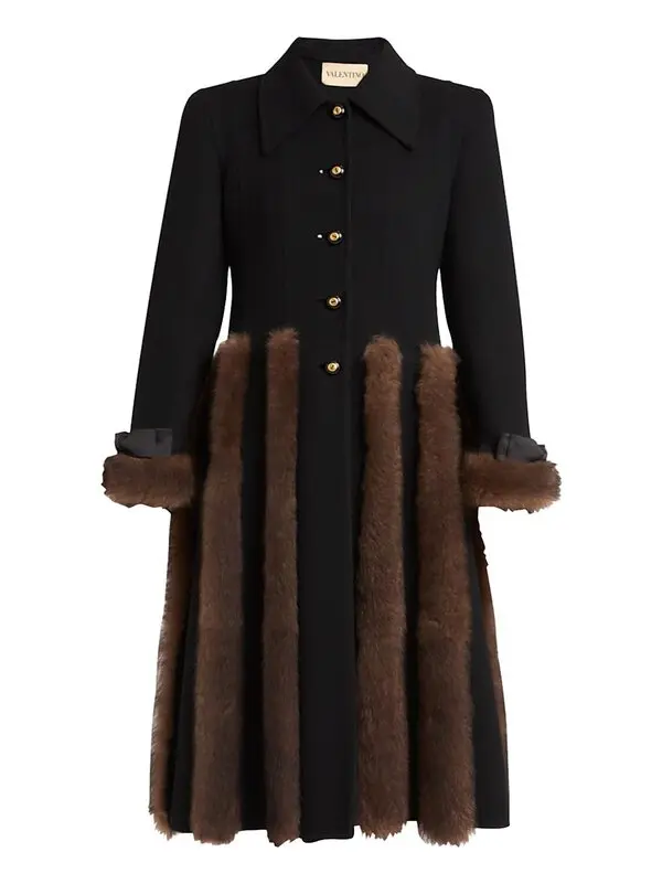 Valentino Garavani Sheep Shearling-trim Cashmere Coat - 0no Nero