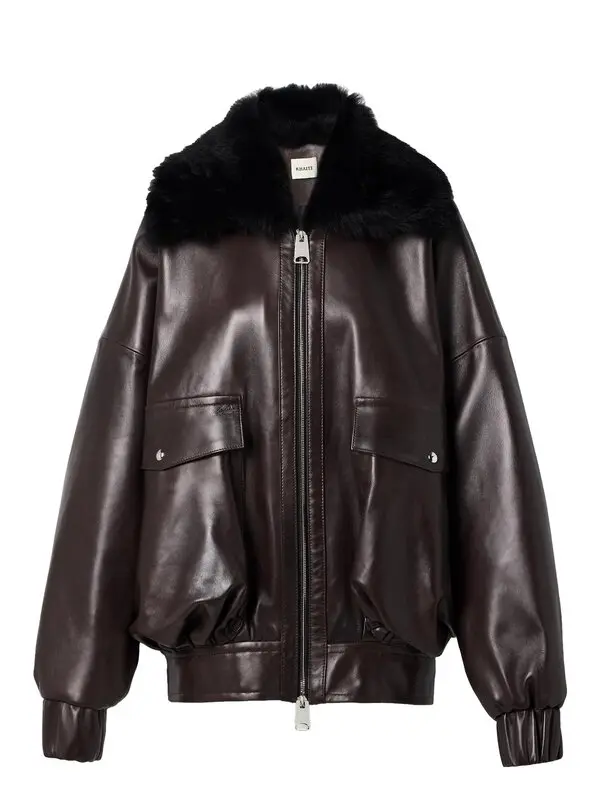 Khaite Daemon Oversized Shearling-trimmed Leather Jacket - Brown