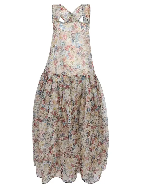 Khaite Amello Floral Print Silk Organza Dress - Cream Multi