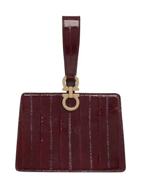 FERRAGAMO Eel Leather Wristlet Clutch - Wine Anguilla