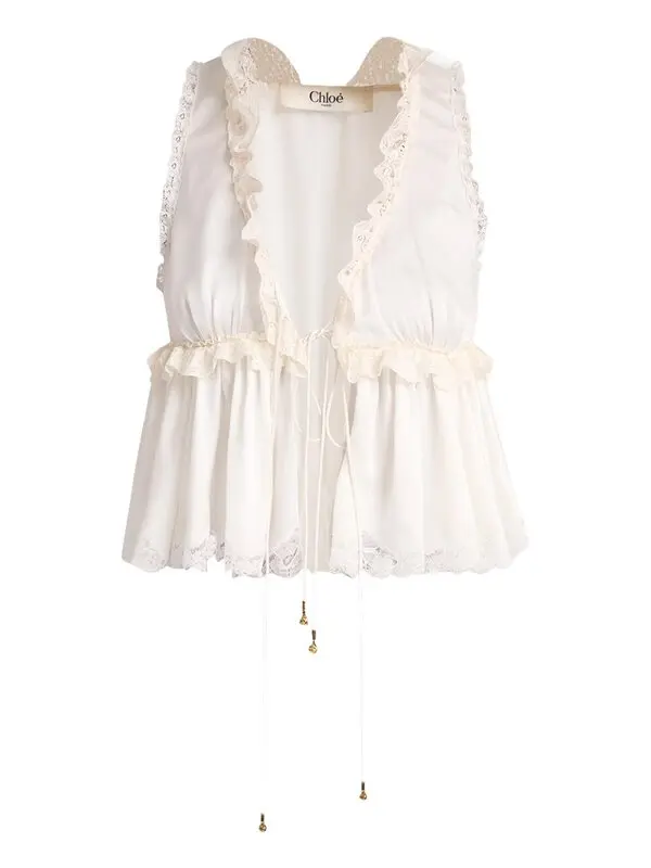 Chloé Ruffle V-neck Sleeveless Silk Top - Iconic Mil
