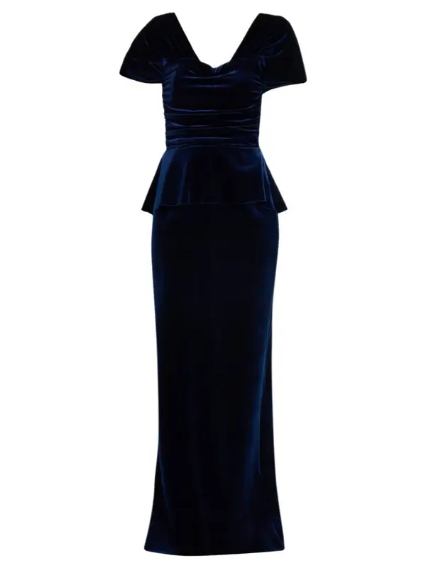 Chiara Boni La Petite Robe Vesina Peplum Velvet Column Gown - Blu Notte