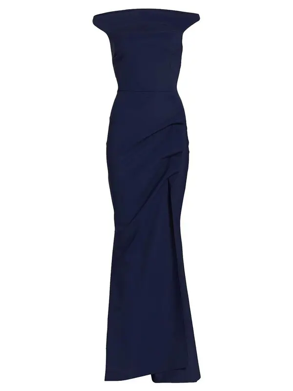Chiara Boni La Petite Robe Cutout Off-the-shoulder Column Gown - Blue Notte
