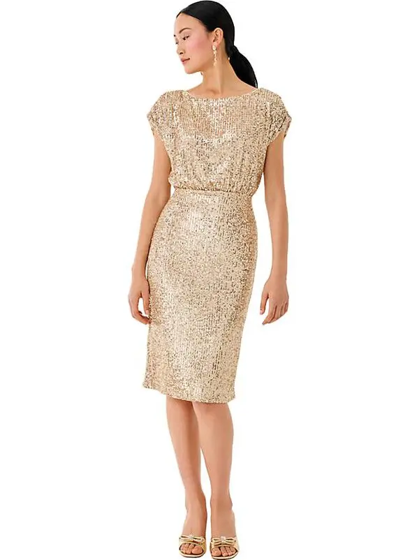 Lilly Pulitzer® Aylin Sequin Midi Dress - Gold Metallic Treasure Box Sequin Knit