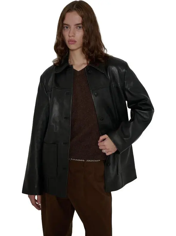 Veda Barry Leather Shirt Jacket - Black