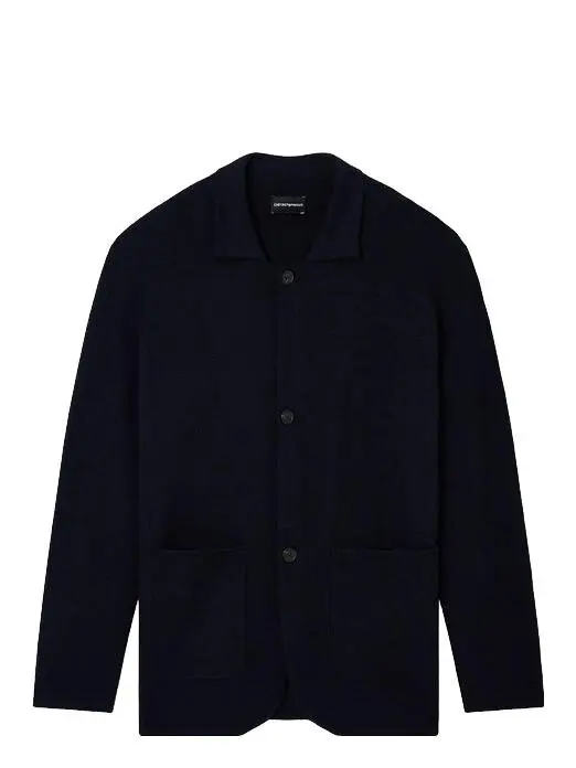 Emporio Armani Plain-knit Virgin Wool Jacket - Navy