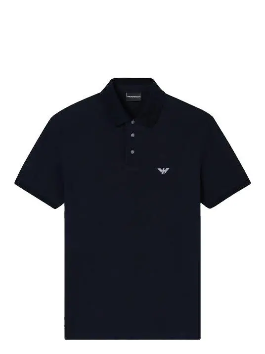 Emporio Armani Piqué Polo Shirt With Embroidered Eagle - Navy