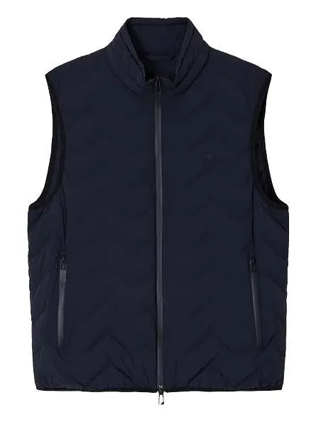 Emporio Armani Water-repellent Chevron Quilted Sleeveless Down Jacket - Navy