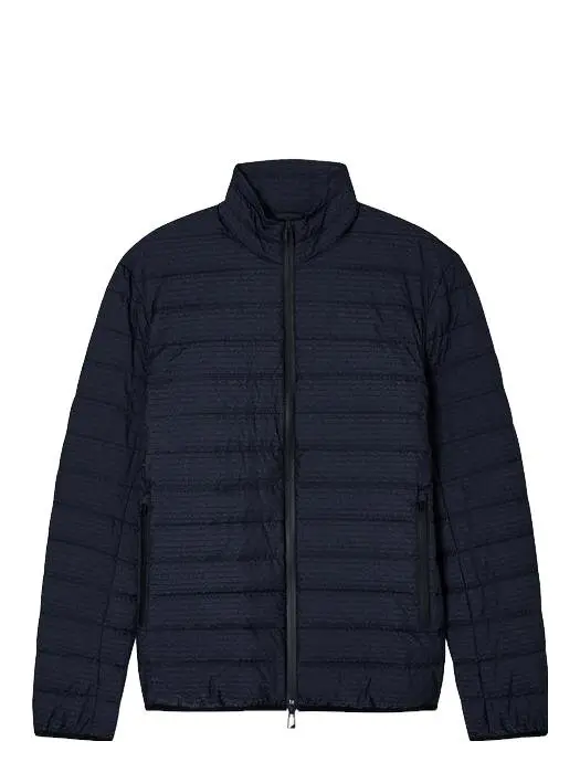Emporio Armani Quilted Down Jacket With Jacquard Logo Lettering - Navy