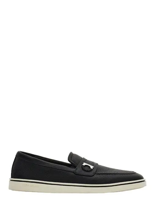 FERRAGAMO Gancini Boat Shoe Loafer - Black