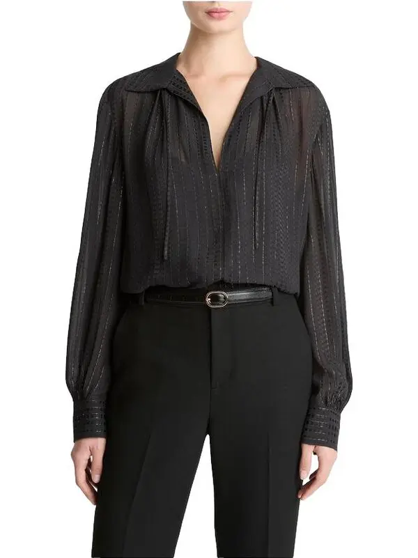 Vince Metallic-stripe Gathered Blouse - Black