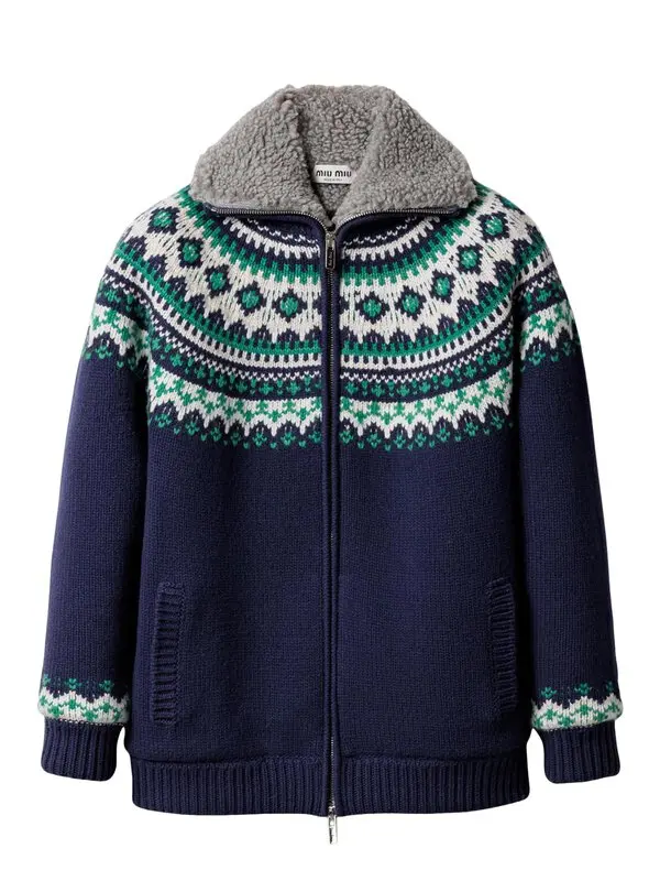 Miu Miu Wool Fair Isle Cardigan - Blue
