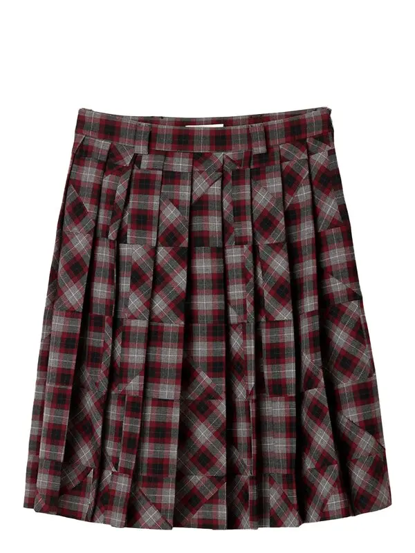 Miu Miu Wool Tartan Midi Skirt - Grey