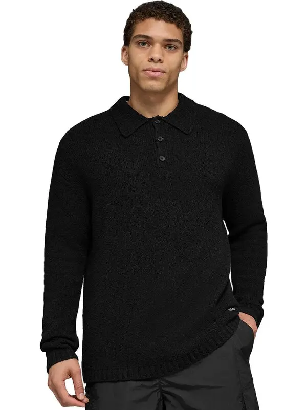 Alo Yoga Textured Knit Long Sleeve Polo Top - Black