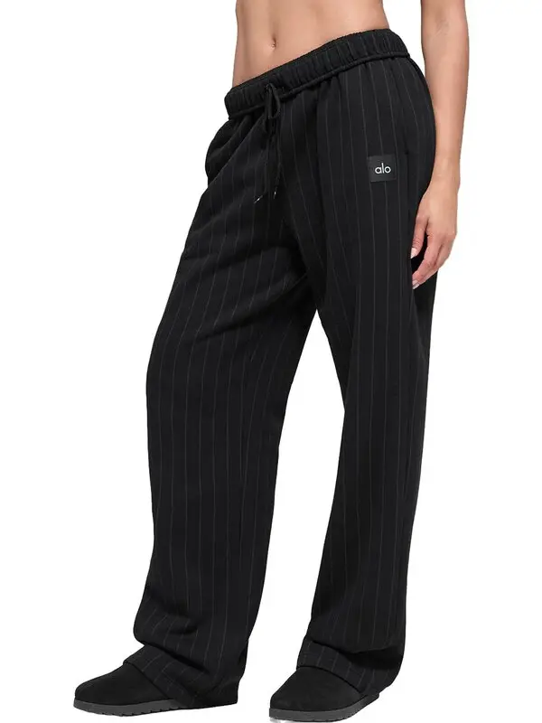 Alo Yoga Pinstripe Straight Leg Fleece Sweatpant - Black Pinstripe