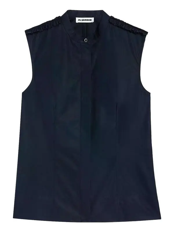 JIL SANDER Ruffled Collarless Sleeveless Shirt - Blue