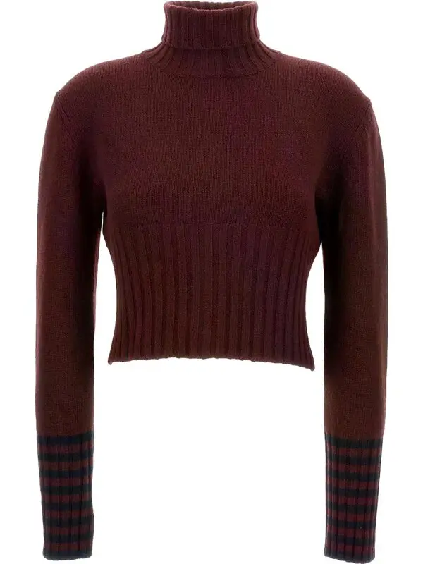 Plan C Roll-neck Cropped Sweater - Red