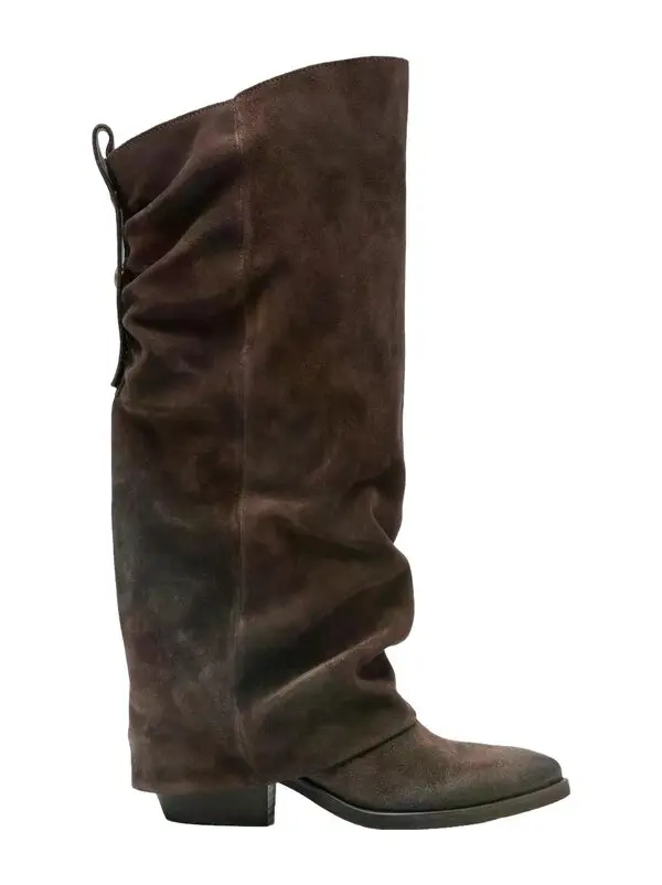 GISEL MOIRE 50mm Ruched Pointed-toe Boots - Brown