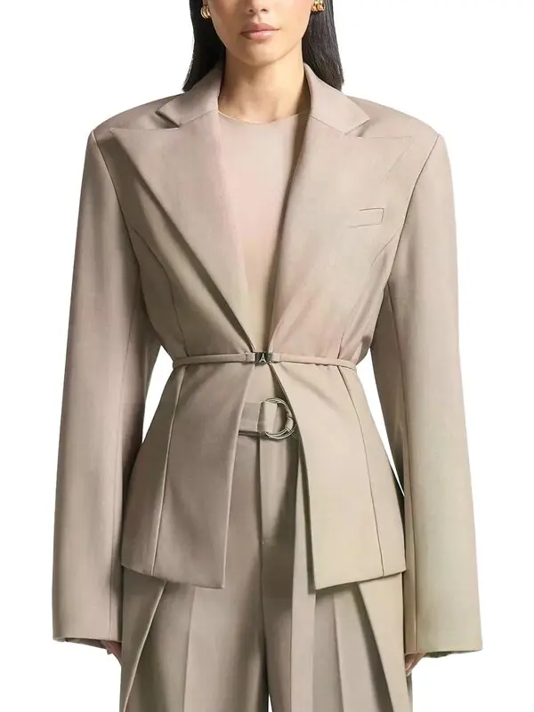Manière De Voir Wide-shoulder Belted Blazer - Neutrals