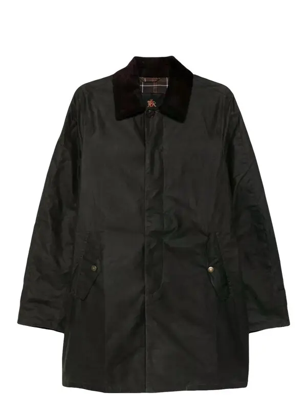 BARACUTA Corduroy-collar Long-sleeve Coat - Green