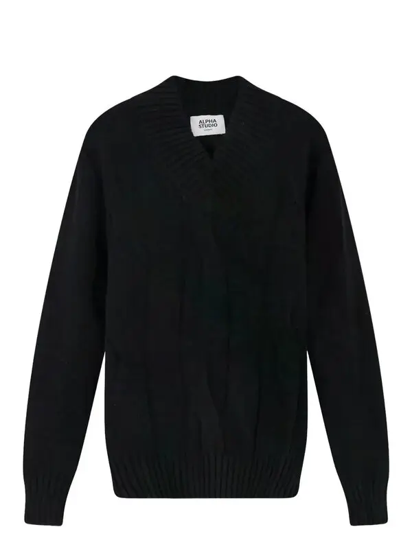 Alpha Industries V-neck Cable Knit Sweater - Black