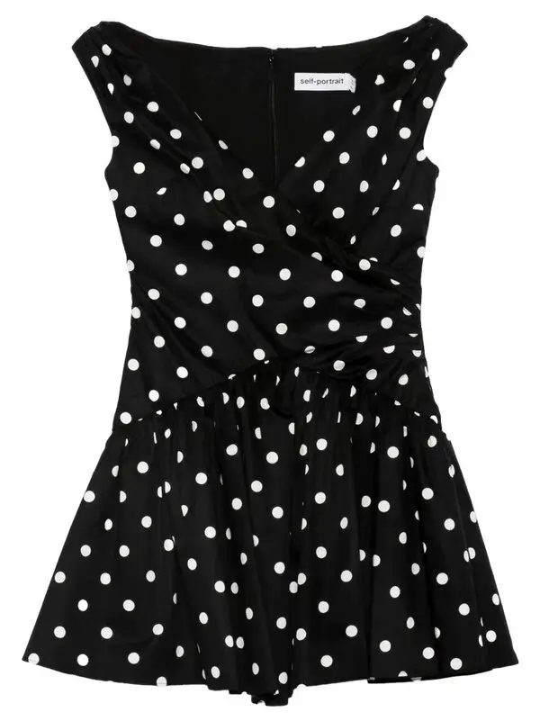 SELF-PORTRAIT Polka-dot V-neck Mini Dress - Black