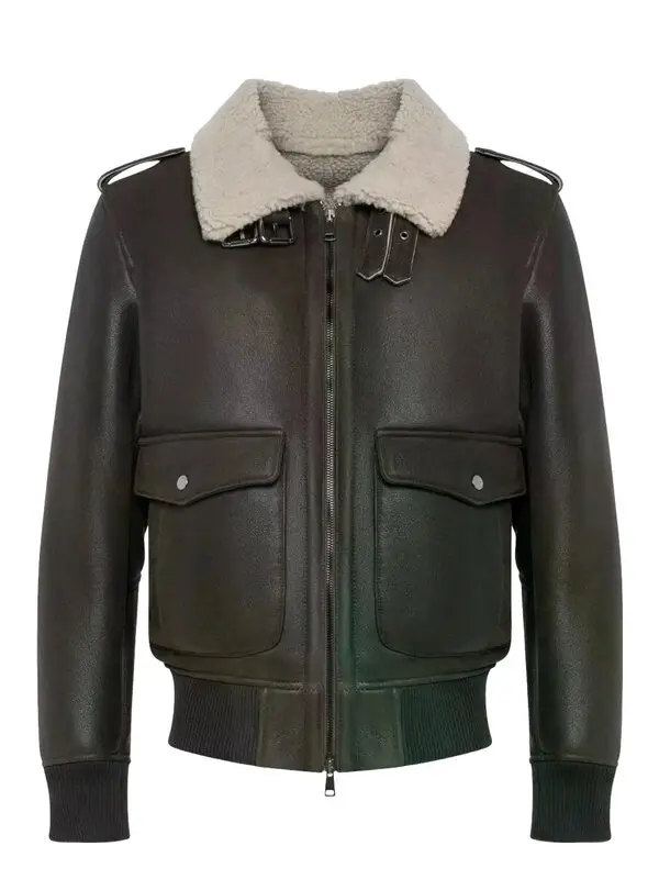 FRANZESE COLLECTION Fur Collar Leather Jacket - Brown