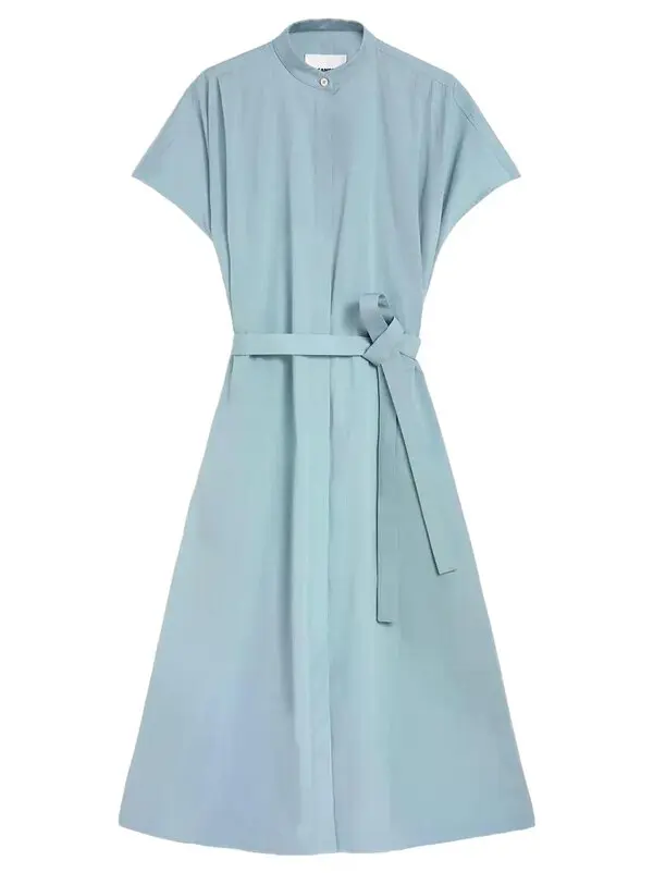 JIL SANDER Poplin Belted Cotton Dress - Blue