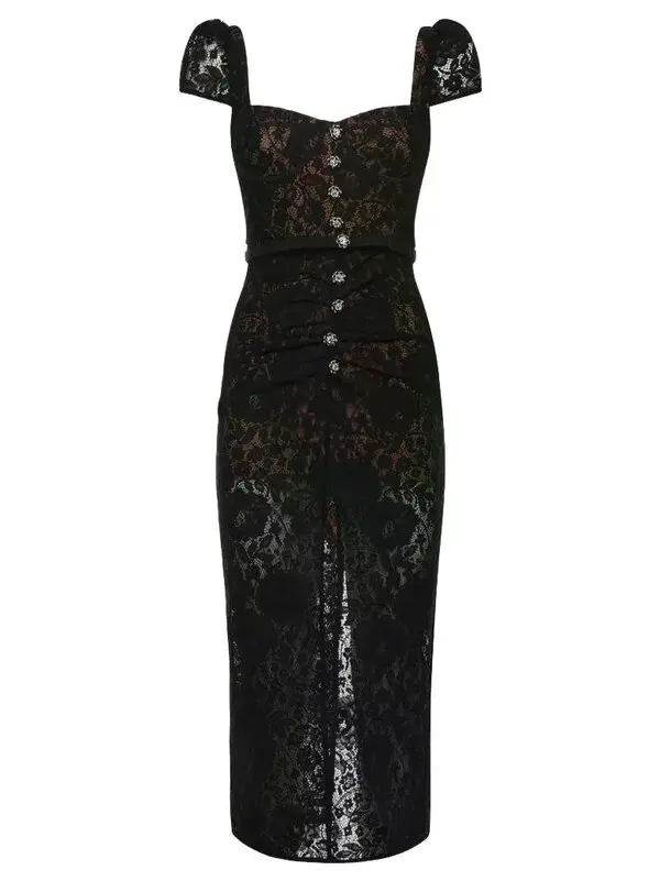SELF-PORTRAIT Lace Button Midi Dress - Black
