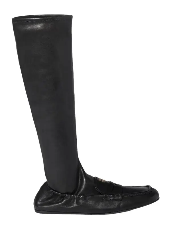 Miu Miu Leather Boots With Apron Detail - Black